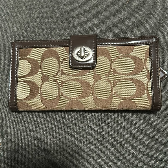 Coach | Bags | Coach Patent Leather Turn Lock Wallet Signature Canvas ...